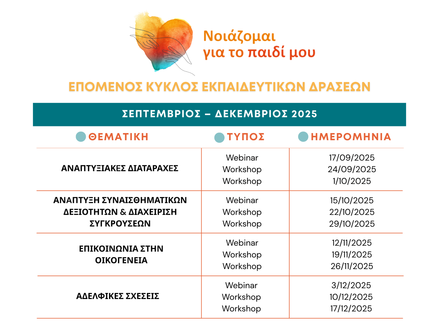 Επόμενος κύκλος Εκπαιδευτικών Δράσεων_Σεπτέμβριος 2025 – Νοιάζομαι για ...